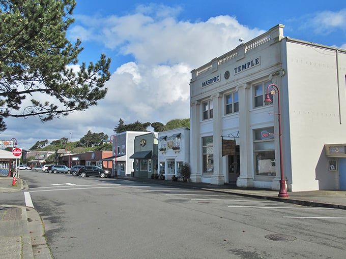 The stately Masonic Temple anchors Bandon's main street, a testament to history that doesn't require a history-making budget.