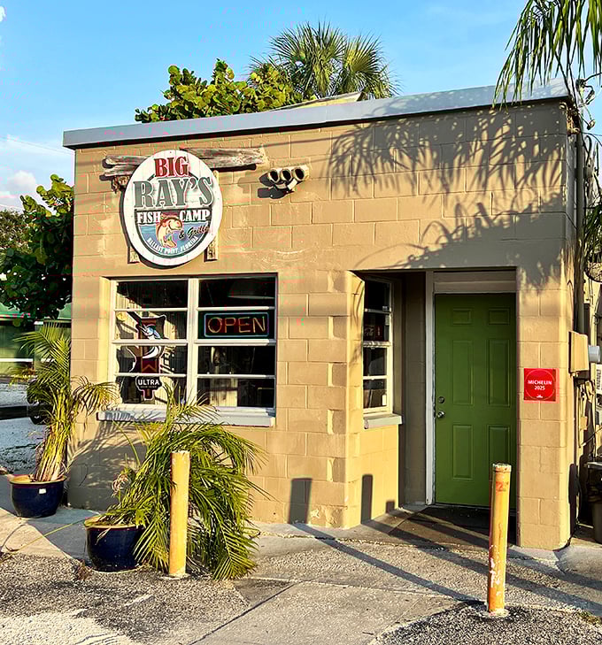 The unassuming beige building with a green door houses seafood magic. Like finding a pearl in an oyster, Big Ray's modest exterior hides culinary treasures within.