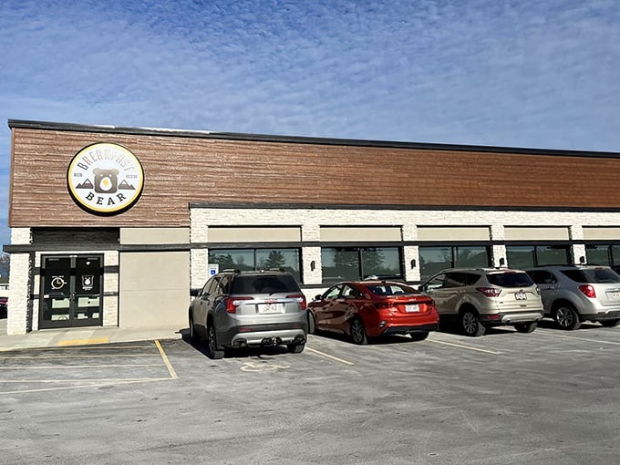 Morning sunshine meets Breakfast Bear's welcoming facade &ndash; where Wisconsin breakfast dreams come true one fluffy pancake at a time.