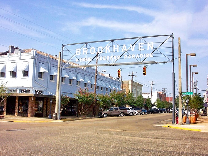 The iconic "Brookhaven" welcome sign spans Main Street, promising Southern hospitality and a pace of life that soothes the soul.