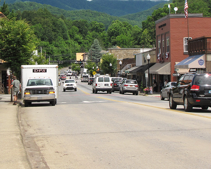 The perfect mountain backdrop frames Bryson City's charming downtown, where time seems to move at a more civilized pace.