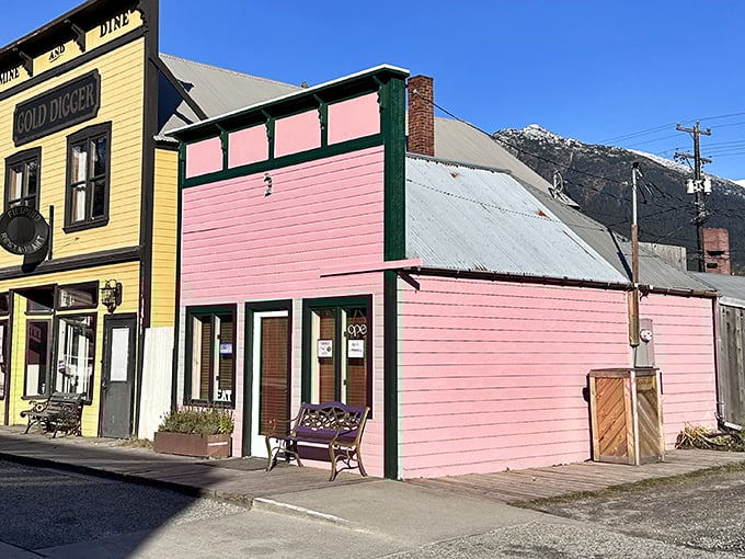 Where Gold Rush history meets morning brew. This charming pink landmark has been fueling Skagway adventures for years.