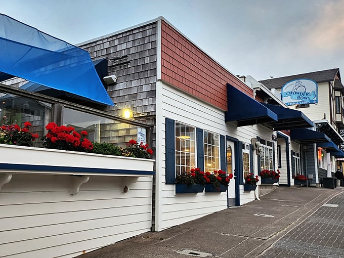 Flower boxes add a splash of color to this coastal gem. The Chowder Bowl isn't just a restaurant—it's a Newport institution.