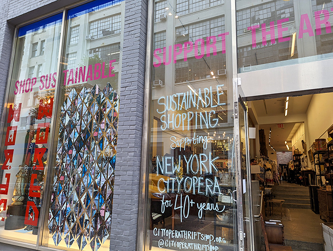 Colorful displays and artistic window arrangements make this thrift shop feel more like a curated boutique than a secondhand store.