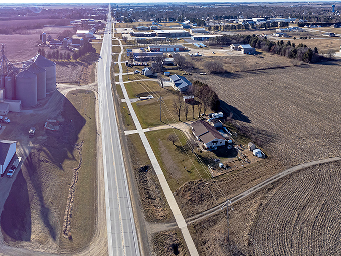 From above, Cresco stretches across Iowa farmland like a gentle interruption in the cornfield symphony of rural life.