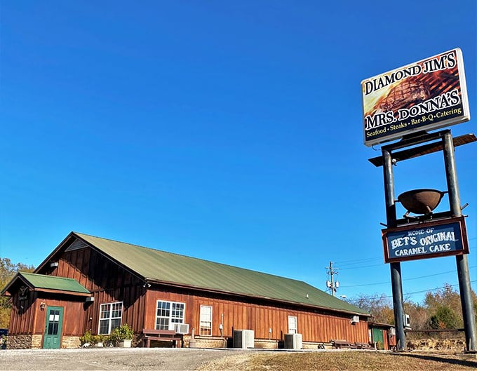 Country comfort meets serious steak business. Diamond Jim's barn-style exterior houses some of Alabama's most talked-about beef.