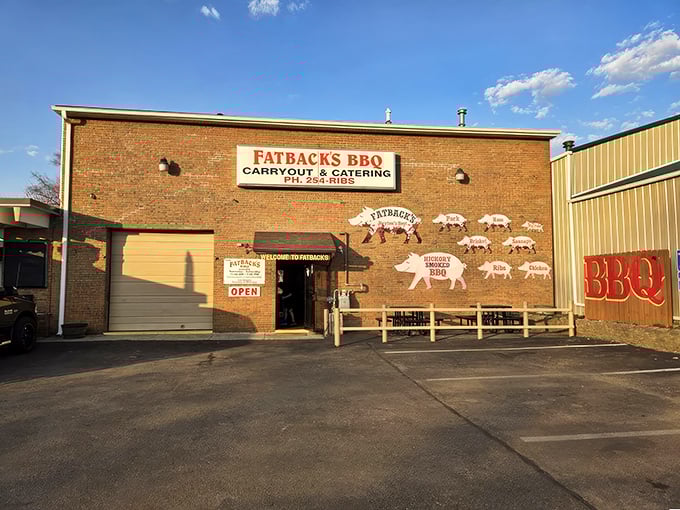 No fancy frills here at Fatback's, just a simple storefront promising hickory-smoked heaven on a plate.