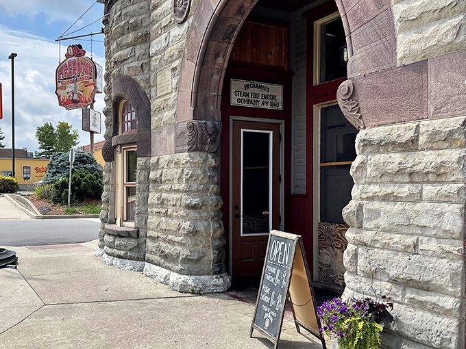 Step through this arched doorway into BBQ paradise. The old firehouse now battles hunger instead of flames.