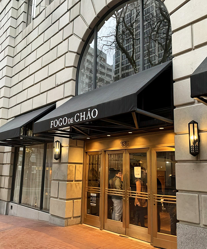 Step through these doors and enter meat paradise. Fogo de Ch&atilde;o's Brazilian steakhouse experience turns dining into a delicious adventure of "yes, please" and "more, thank you."
