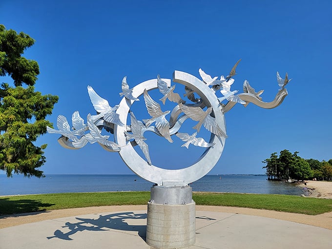 This stunning bird sculpture takes flight forever, reminding us that Louisiana's artistic spirit soars as high as our pelicans along the lakefront.
