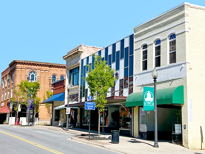 Brick facades and awnings line Gaffney's downtown district. Like stepping into a Norman Rockwell painting with modern conveniences.