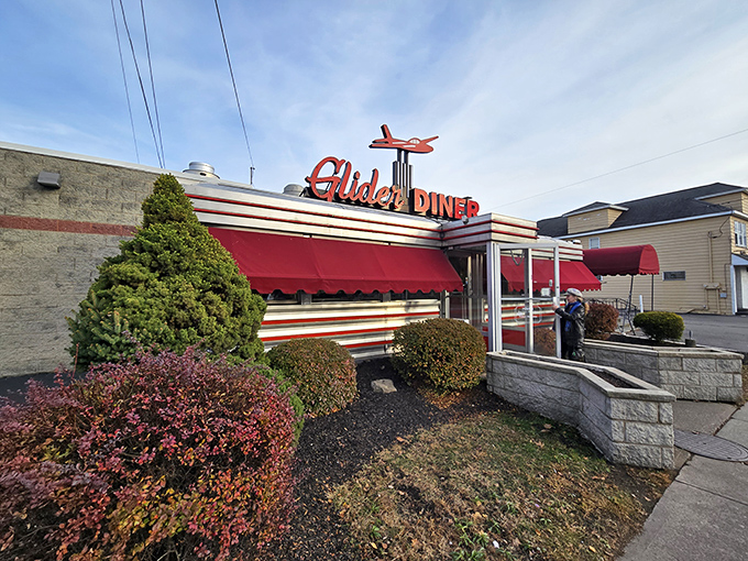 Classic red awnings and stainless steel shine in the sunlight &ndash; this isn't just a diner, it's a Scranton institution.