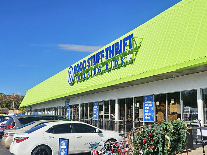 Good Stuff Thrift's cheerful exterior promises a wonderland of pre-loved treasures inside. The hunt begins at that welcoming entrance!