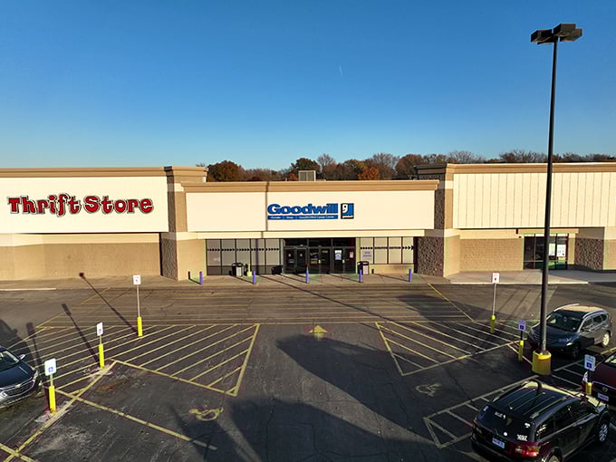 Thrift store paradise with a parking lot big enough for your haul! This Goodwill promises adventures in secondhand shopping.