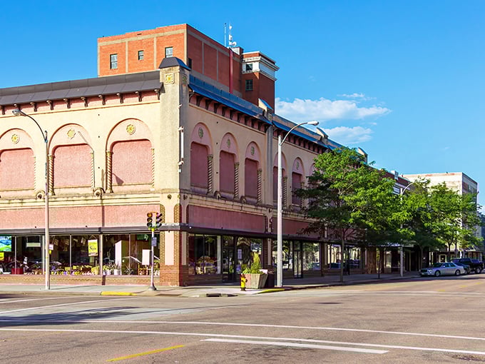 The pink-hued historic building anchors Grand Island's charming downtown, where your Social Security dollars stretch further amid classic Midwestern architecture.