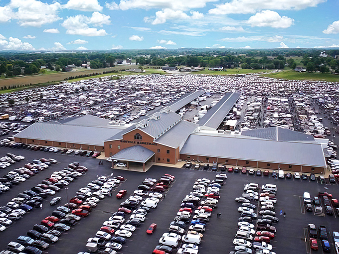 From this height, you can almost hear the chorus of "How much?" echoing across Hartville's sea of vendor tents.