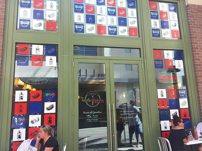 Hot dog art gallery or gourmet eatery? Haute Doggery's colorful window displays celebrate the humble frankfurter with museum-worthy style.