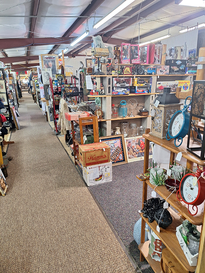 Step into a time machine! These shelves at I-29 Antiques hold more memories than your high school yearbook, with twice the charm.