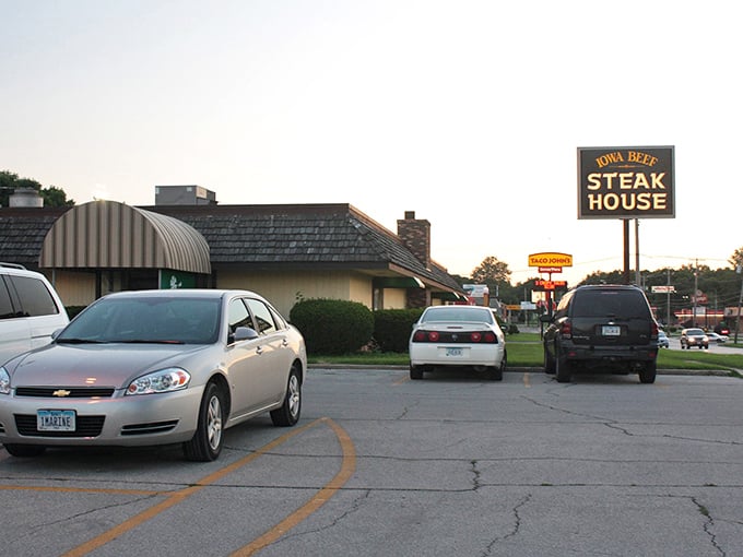 When the sign simply says "Iowa Beef Steakhouse," you know they're not messing around with the main attraction here.