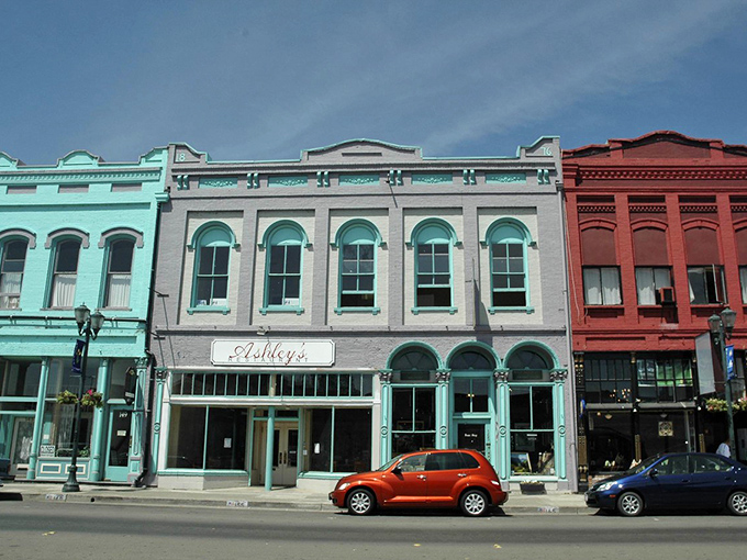Downtown buildings painted in cheerful pastels make you smile before you even have your morning coffee.