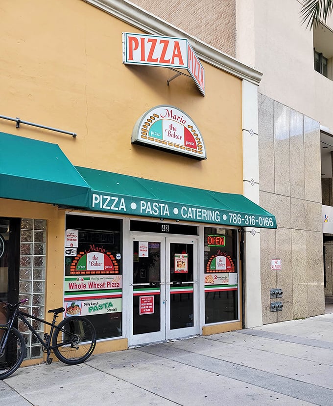 The classic red, white, and green color scheme at Mario the Baker isn't just patriotic&mdash;it's a delicious promise of what awaits inside.