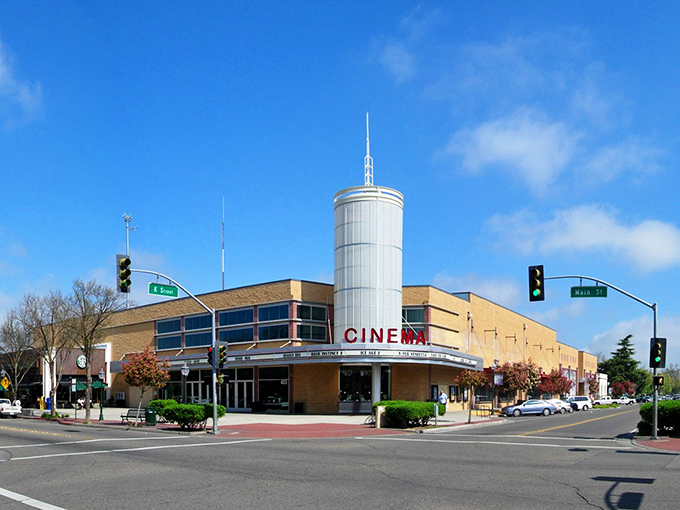 This corner tower marks Merced's heart, where community spirit meets everyday convenience in Central Valley style.