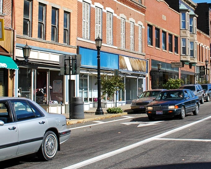 Vintage lampposts and classic architecture line Millersburg's main street, creating a Norman Rockwell painting come to life.
