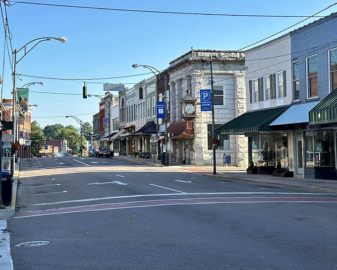 Historic storefronts stand like sentinels of simpler times in Mount Airy's welcoming downtown district.