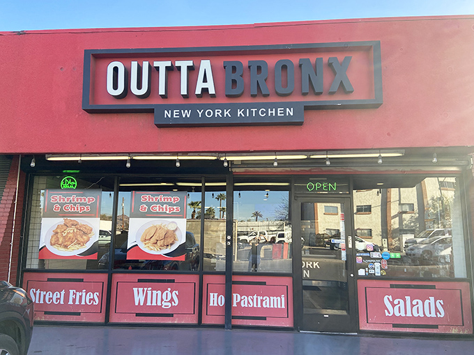 Window signs boasting "Wings" and "Hot Pastrami" hint at the authentic NYC treasures hiding inside this Phoenix gem.