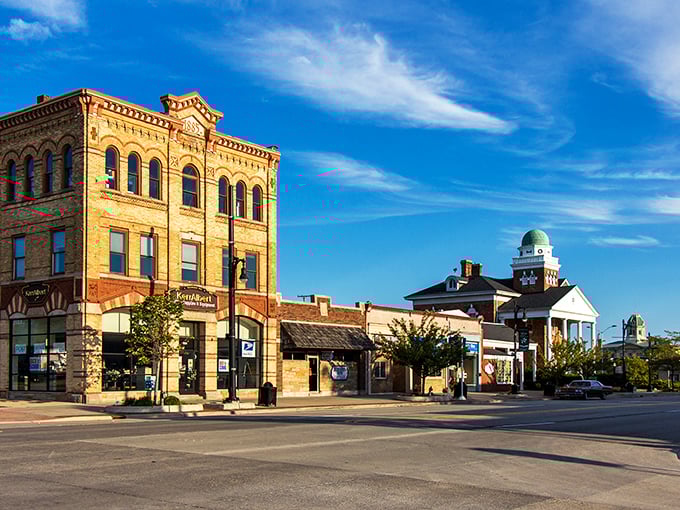 Historic charm meets small-town magic in Port Huron's downtown district. Those golden brick buildings practically glow in the Michigan sunshine!