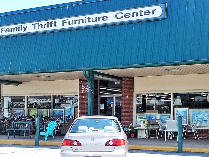 Prime Thrift's Furniture Center – where yesterday's living rooms come to find tomorrow's families, all under a cheerful blue roof.