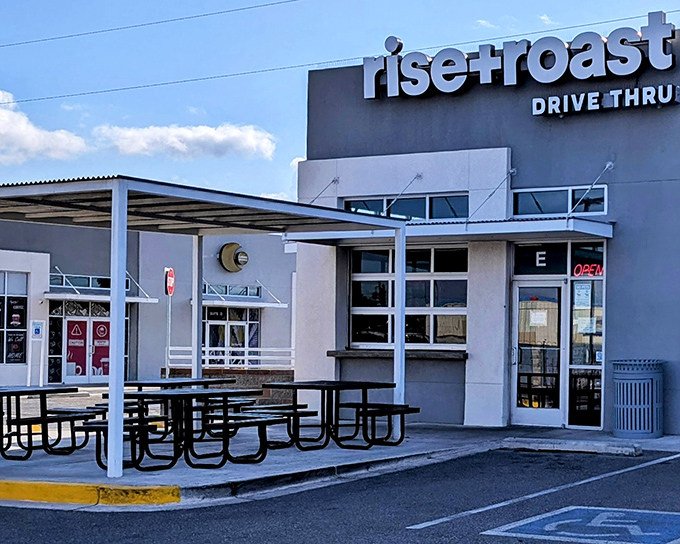 "To drive-thru or not to drive-thru?" That's never the question at Rise + Roast, where sunny patios beckon donut lovers to linger.