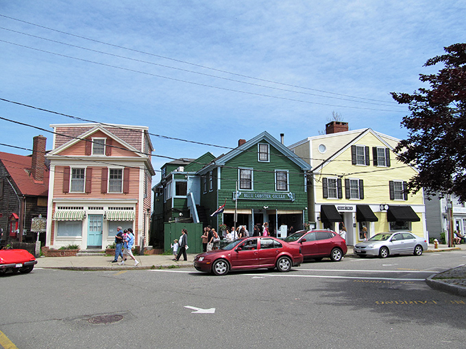 Colorful storefronts line Rockport's main street, looking like they're auditioning for a Wes Anderson movie set in New England.
