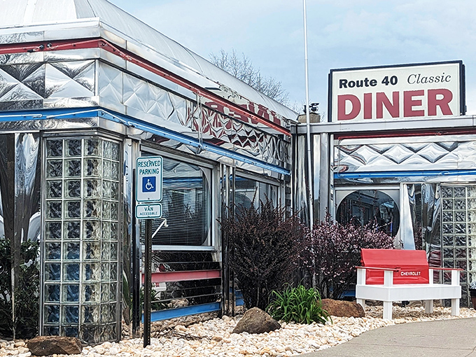 Chrome, glass blocks, and that iconic sign – Route 40 Classic Diner is what roadside dreams are made of!