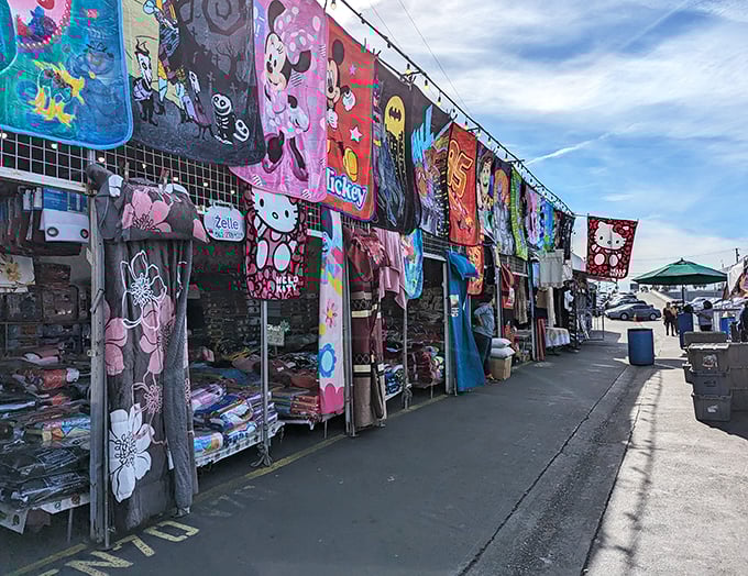 A kaleidoscope of colorful blankets and merchandise creates the ultimate treasure hunter's paradise at Santa Fe Springs.