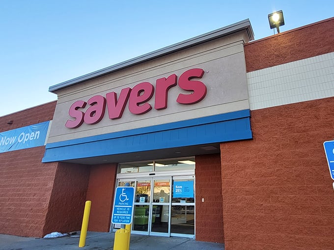 Savers' welcoming entrance promises a world of secondhand wonders. That "Now Open" sign might as well say "Adventure Inside."