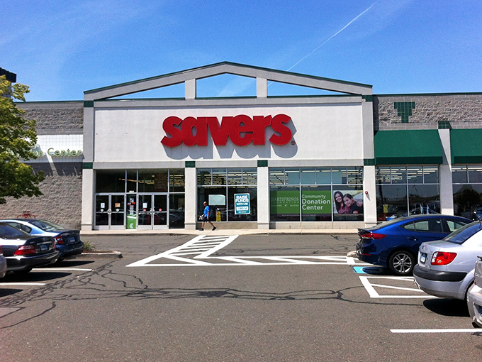 Sunshine gleams off this thrifter's paradise. The parking lot is filling up with smart shoppers ready for the hunt.