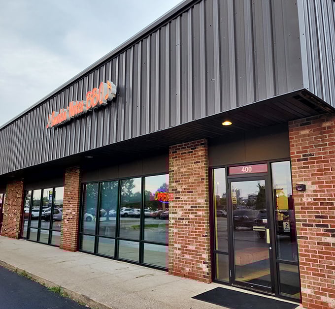 Simple brick and glass never looked so inviting when there's proper barbecue being cooked behind those doors.