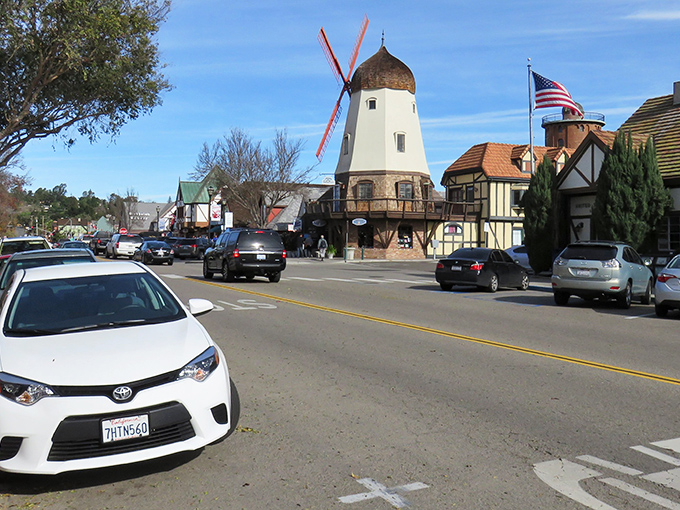 Solvang's iconic windmill stands guard over this slice of Denmark in California, where European charm meets West Coast sunshine.