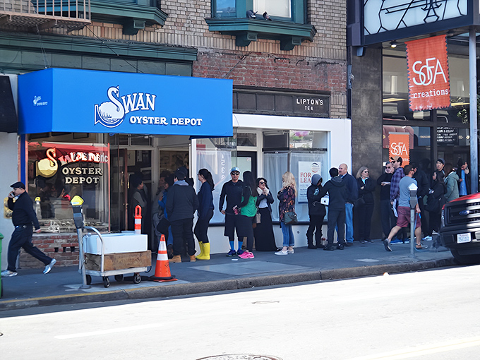 Seafood pilgrims gather outside this San Francisco institution. The counter inside is where oyster dreams come true.