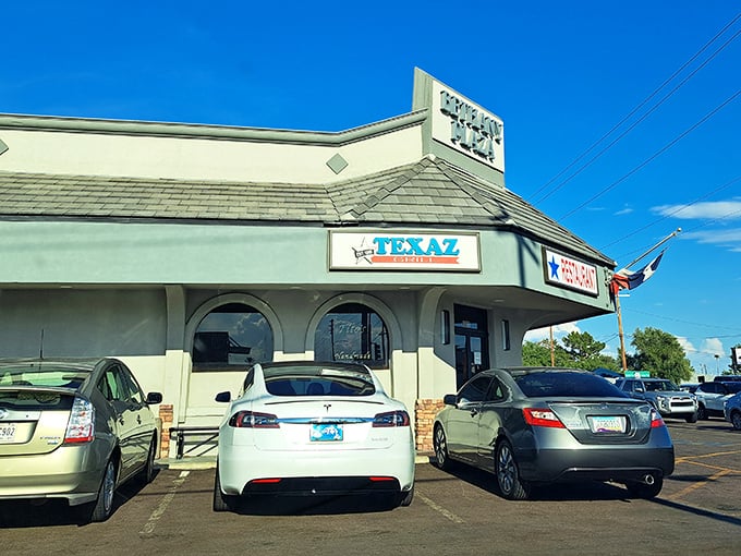 Daytime reveals Texaz Grill's unassuming charm. Don't let the modest exterior fool you&mdash;inside awaits steak paradise.
