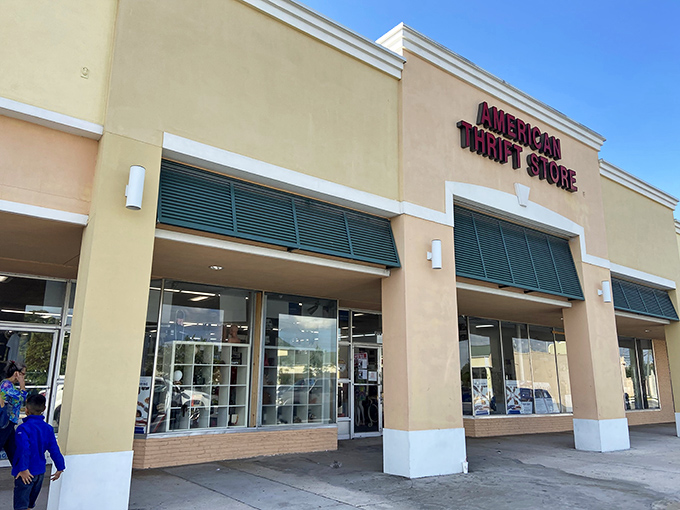 Like a desert mirage for bargain hunters, American Thrift Store's fa&ccedil;ade promises air-conditioned relief and wallet-friendly discoveries.