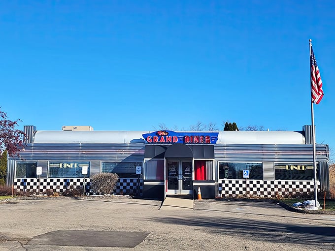 The Grand Diner (front view): Where chrome meets comfort! This diner looks like it rolled straight out of a Norman Rockwell painting into modern-day Novi.