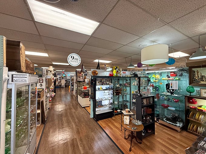 Endless aisles of antique booths stretch into the distance, each one a portal to someone's cherished past.