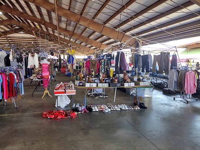 Bargain hunters' heaven under one roof. Rows of clothing, shoes, and knick-knacks await discovery in this climate-controlled treasure trove.