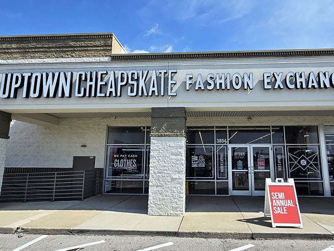 Modern thrift shopping meets suburban convenience - where yesterday's fashion mistakes become today's style victories.