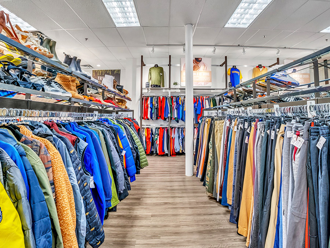 Rows of colorful clothes create a rainbow of possibilities for budget-conscious fashion hunters everywhere.