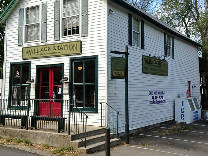 A closer look at Wallace Station's welcoming facade &ndash; where Kentucky's rolling hills meet sandwich perfection.
