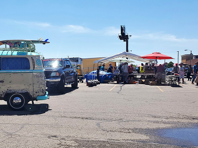 Vintage VW bus meets modern bargain hunting. At Westland, every parking spot holds the promise of unexpected finds.