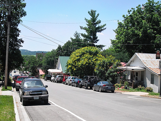 Weston's tree-lined main street invites leisurely strolls. Cars parked along this quiet thoroughfare suggest nobody's in a hurry here.